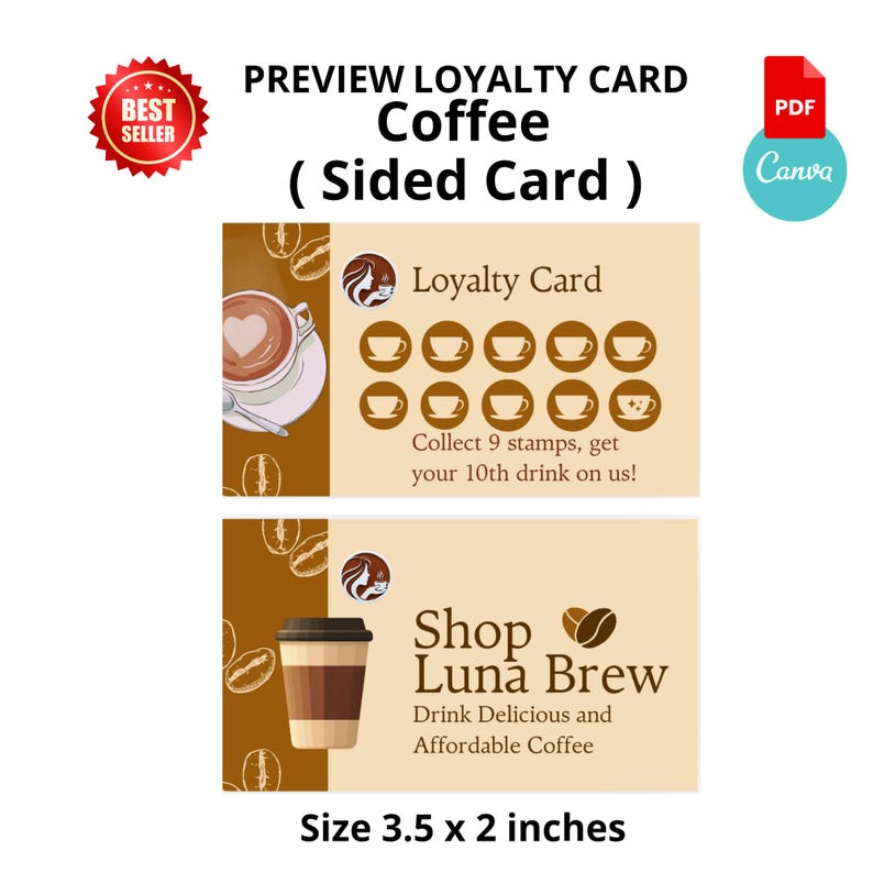 Coffee Shop Loyalty Card Templates | 5 Editable Canva Designs (digital ...