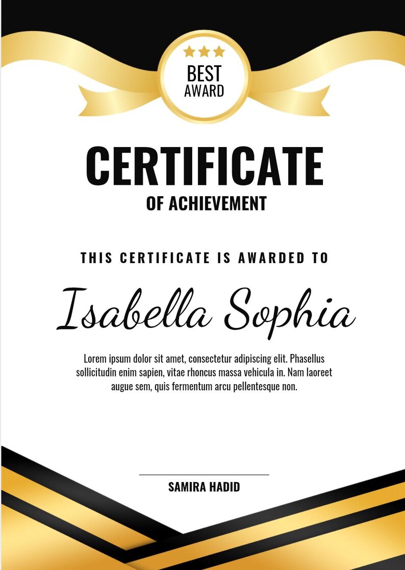 Editable Black Gold Certificate Template, US Letter A4 (digital ...