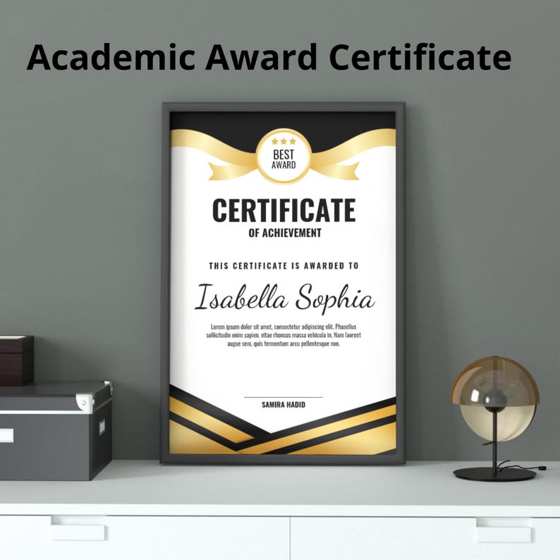 Editable Black Gold Certificate Template, US Letter A4 (digital ...