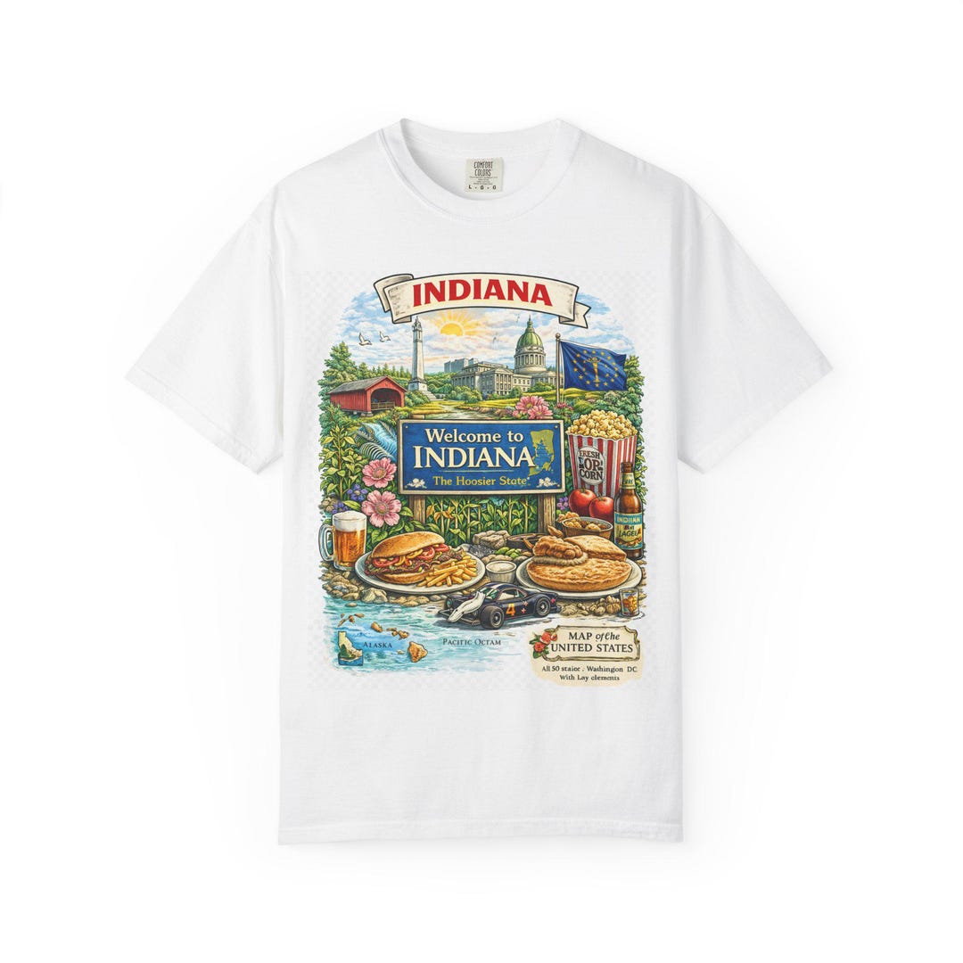 Indiana Welcome Sign T-shirt | State Map, Local Landmarks, Hoosier ...