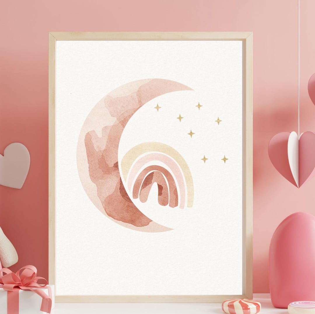 Boho Crescent Moon & Rainbow Nursery Print - Etsy