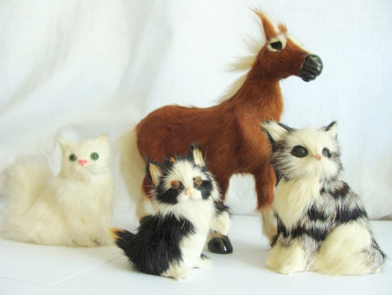 Items similar to Vintage fur handmade animals instant collection cats ...