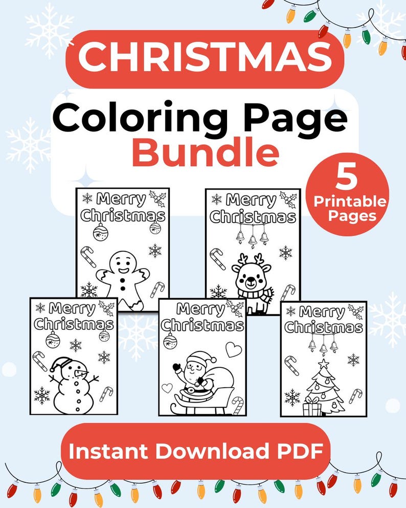 Kids Holiday Printables | Christmas Coloring Pages Bundle | Kids ...