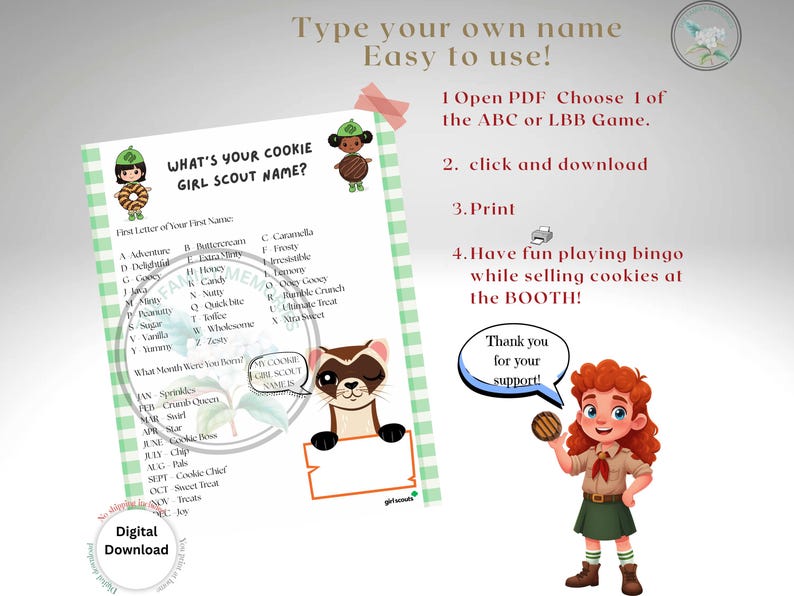 Girl Scout Cookie Name Game Booth Game (digital Download) - Girl Scout ...