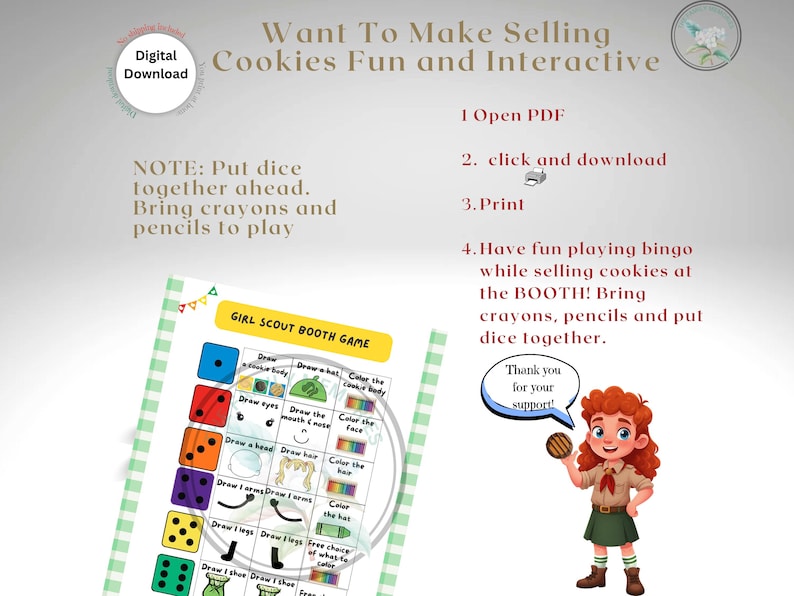 Girl Scout Cookie Booth Game – Roll & Draw Activity (digital Download ...