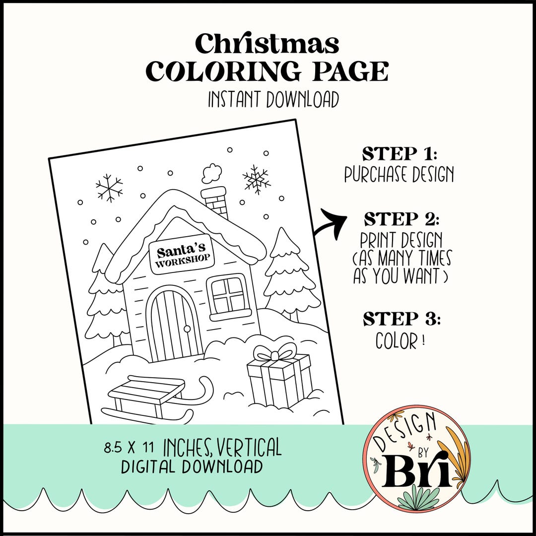 Santa's Workshop Coloring Page, Christmas Holiday Activity (digital ...