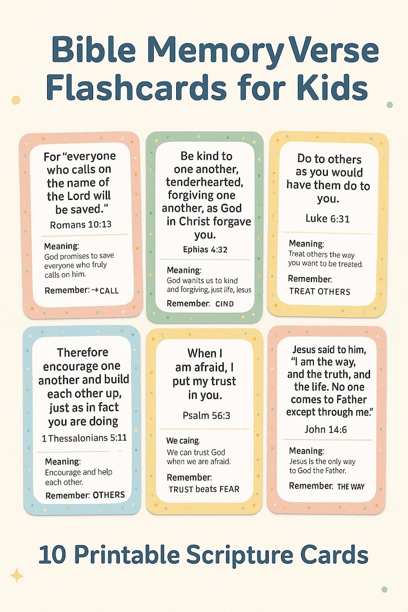 Christian Kids Bible Memory Verse Flashcards - Etsy