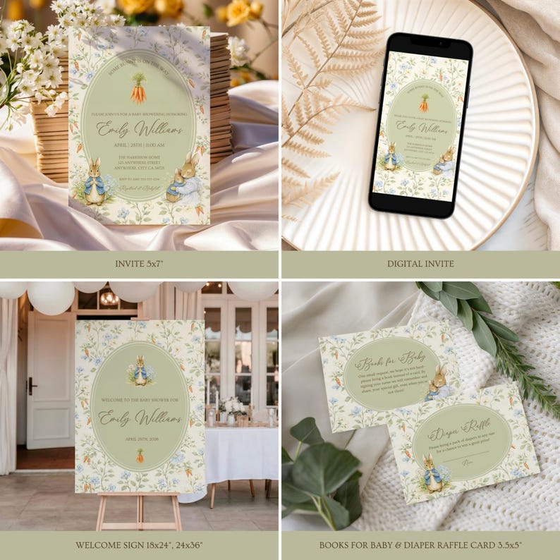 Peter Rabbit Baby Shower Invitation Bundle Template | Some Bunny Baby ...