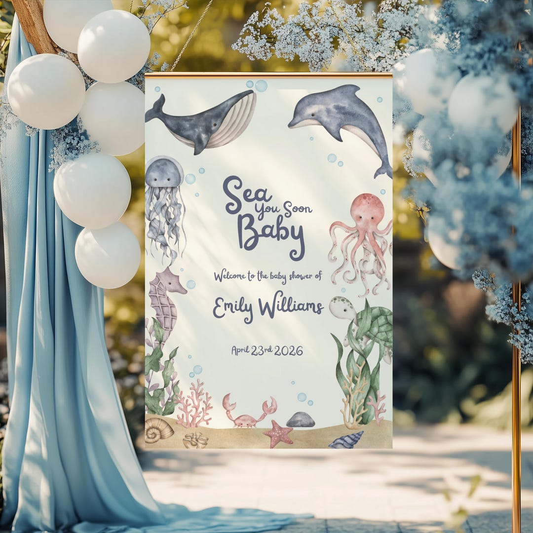 Sea You Soon Baby Shower Welcome Sign | Nautical Baby | Coastal Baby ...