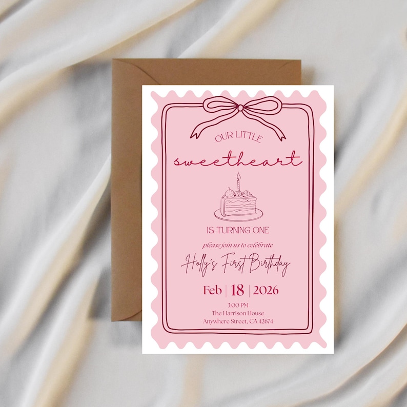 Our Little Sweetheart is Turning One Invitation | Sweetheart Theme ...