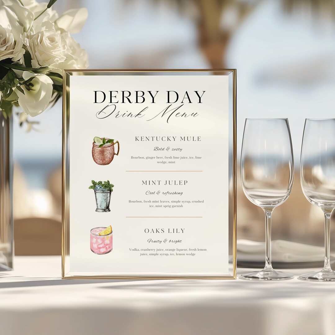 Kentucky Derby Party Cocktail Menu | Minimalist Drink Menu | Horse Race ...