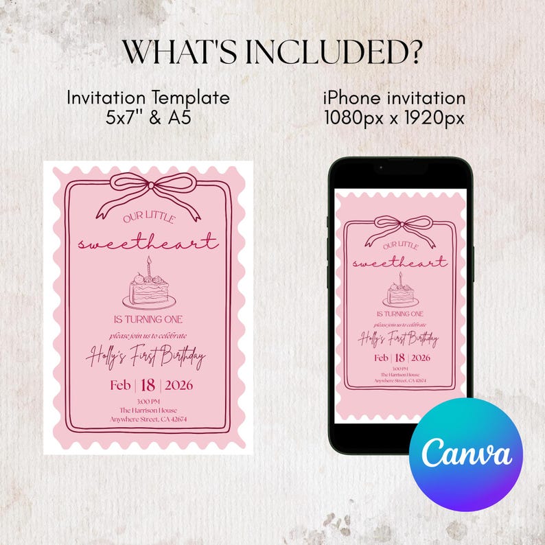 Our Little Sweetheart is Turning One Invitation | Sweetheart Theme ...