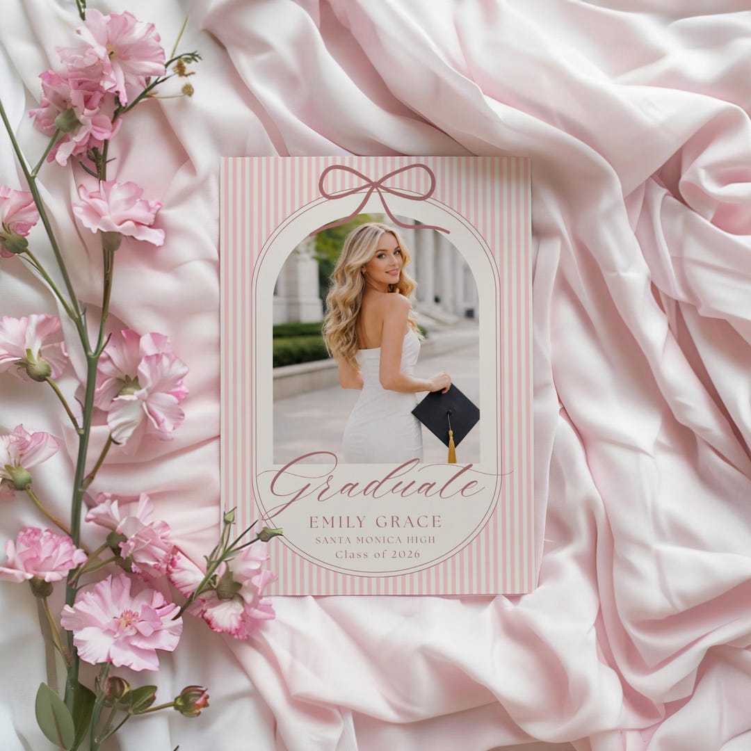 Graduation Announcement Template | Pink Toile Photo Invite | Grad Party ...