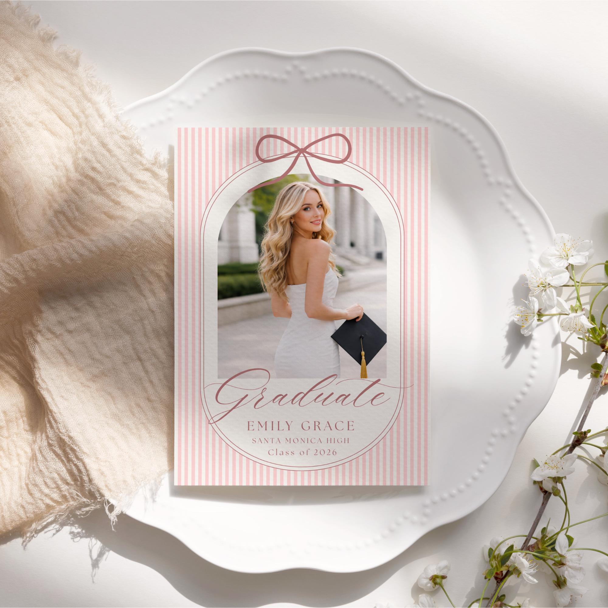Graduation Announcement Template | Pink Toile Photo Invite | Grad Party ...