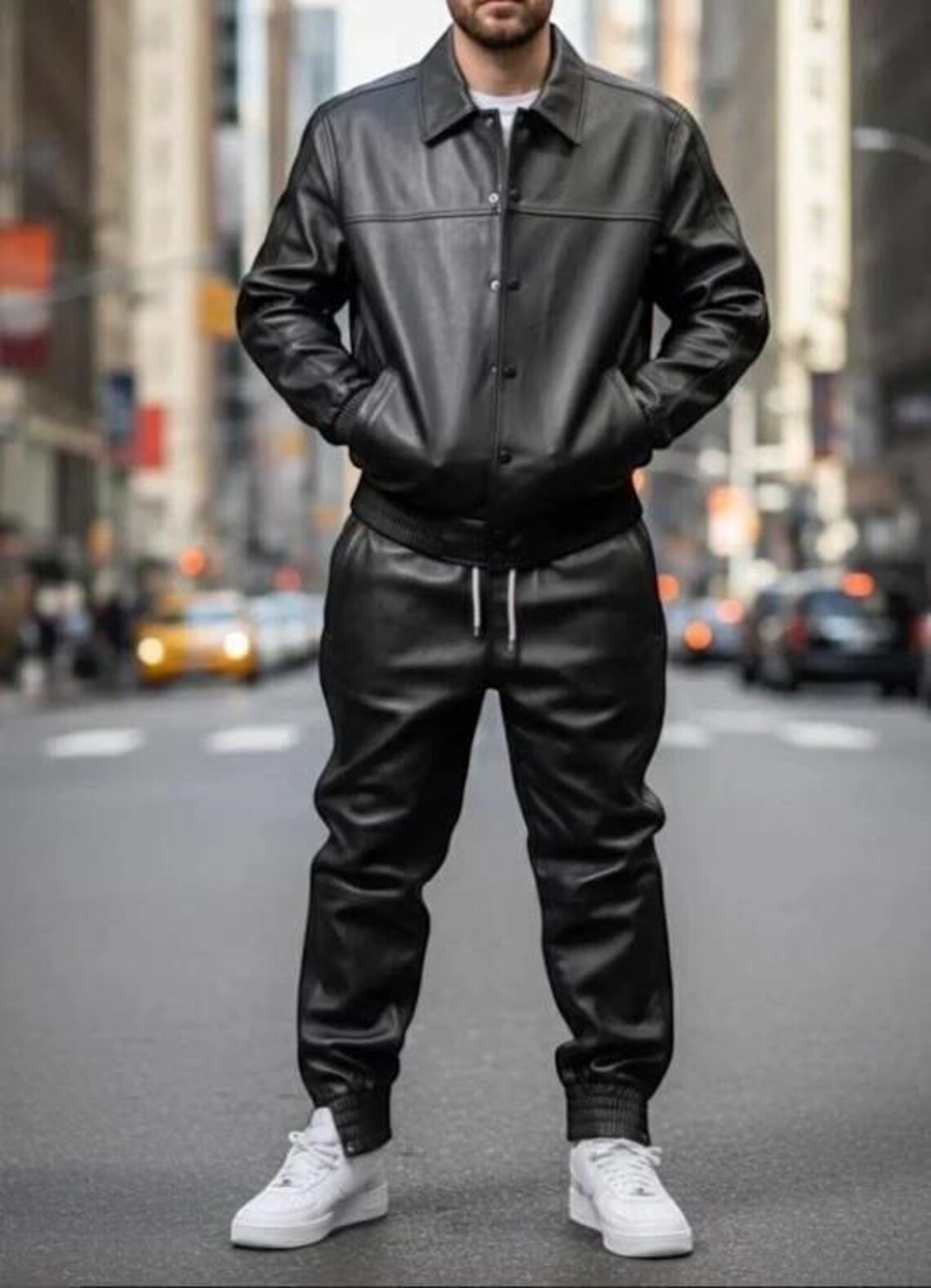 Men’s Genuine Leather Black Tracksuit Jogging Sweatsuit Real Leather ...