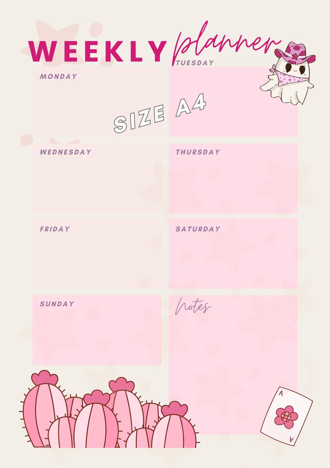 Weekly Planner Printable | A4 | Pink Cowgirl Digital Download ...
