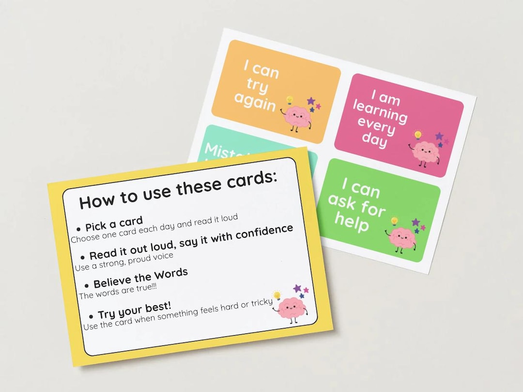 Growth Mindset Cards for Kids Printable PDF 20 Cards Plus 8 ...