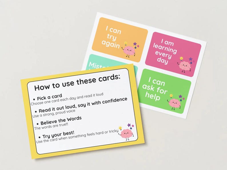 Growth Mindset Cards for Kids Printable PDF 20 Cards Plus 8 ...