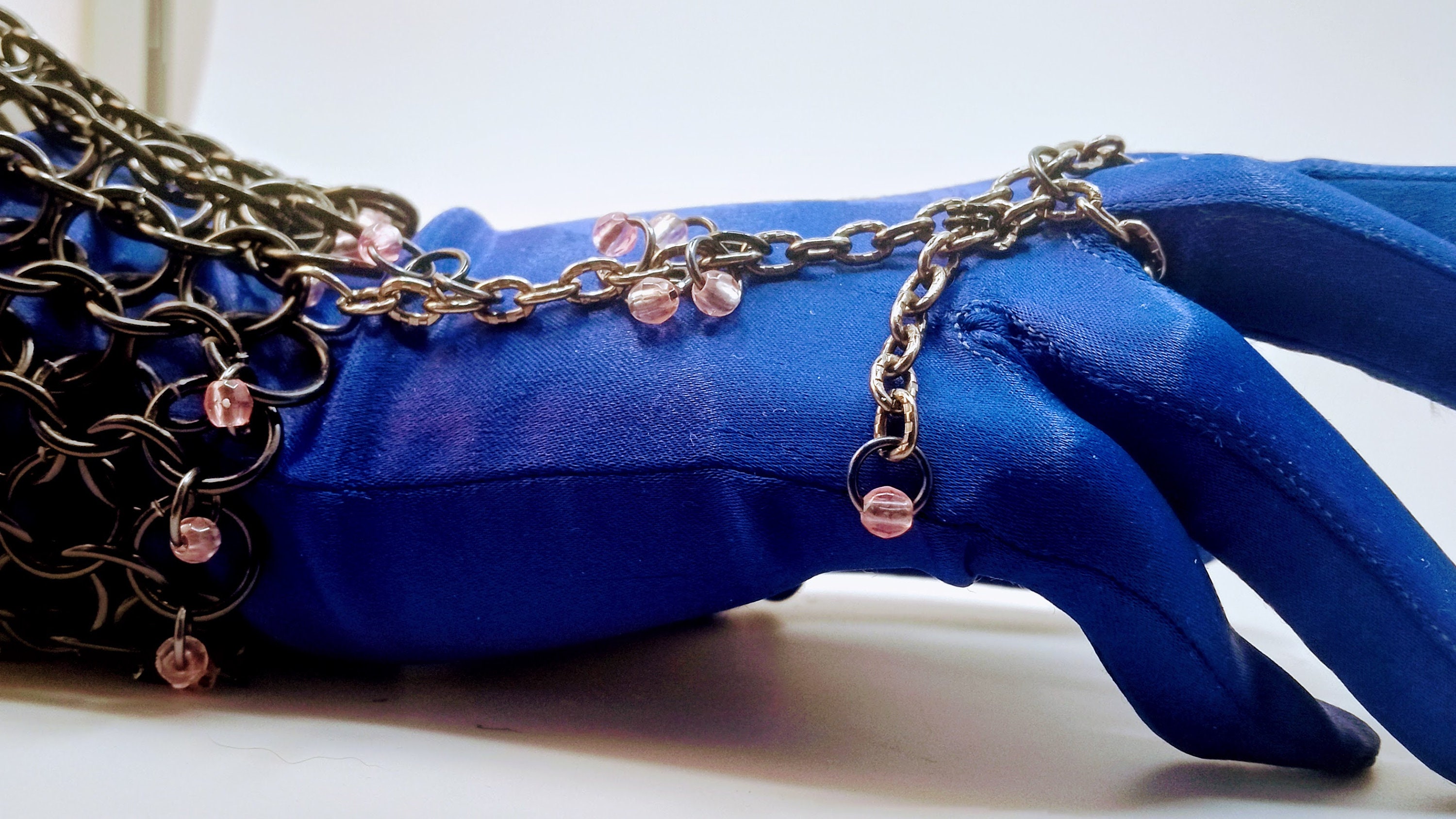 Fishnet Stocking Look Chainmail Weave Cuff With Hand Chain - Etsy