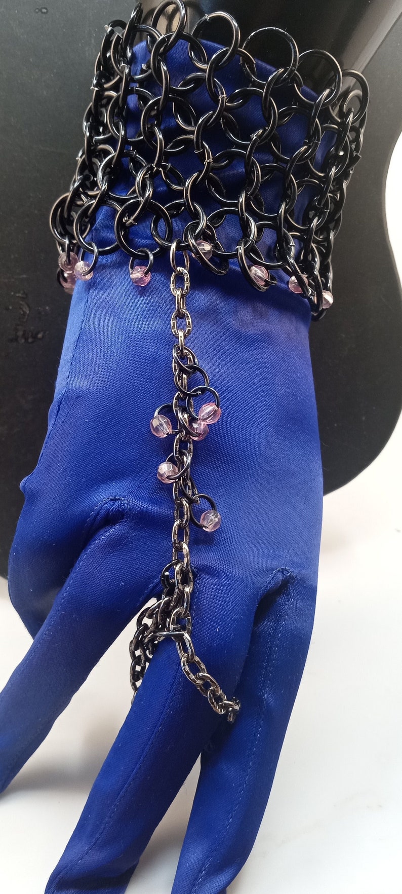 Fishnet Stocking Look Chainmail Weave Cuff With Hand Chain - Etsy