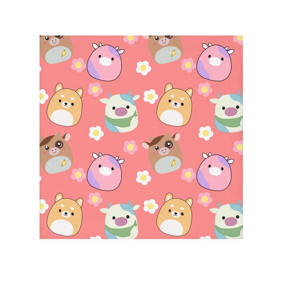 Kawaii Farm Animal Pattern Face Towel | Cute Pig Cow Dog Floral Print ...