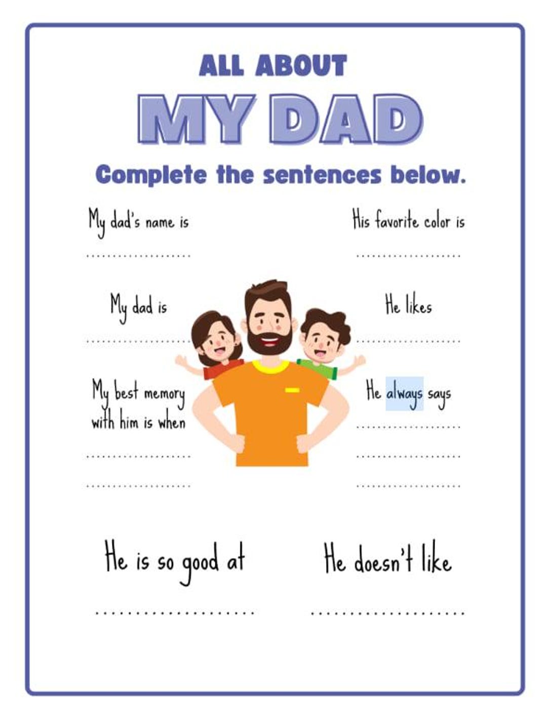 Father’s Day Worksheets for Kids | Printable Father’s Day Activities ...