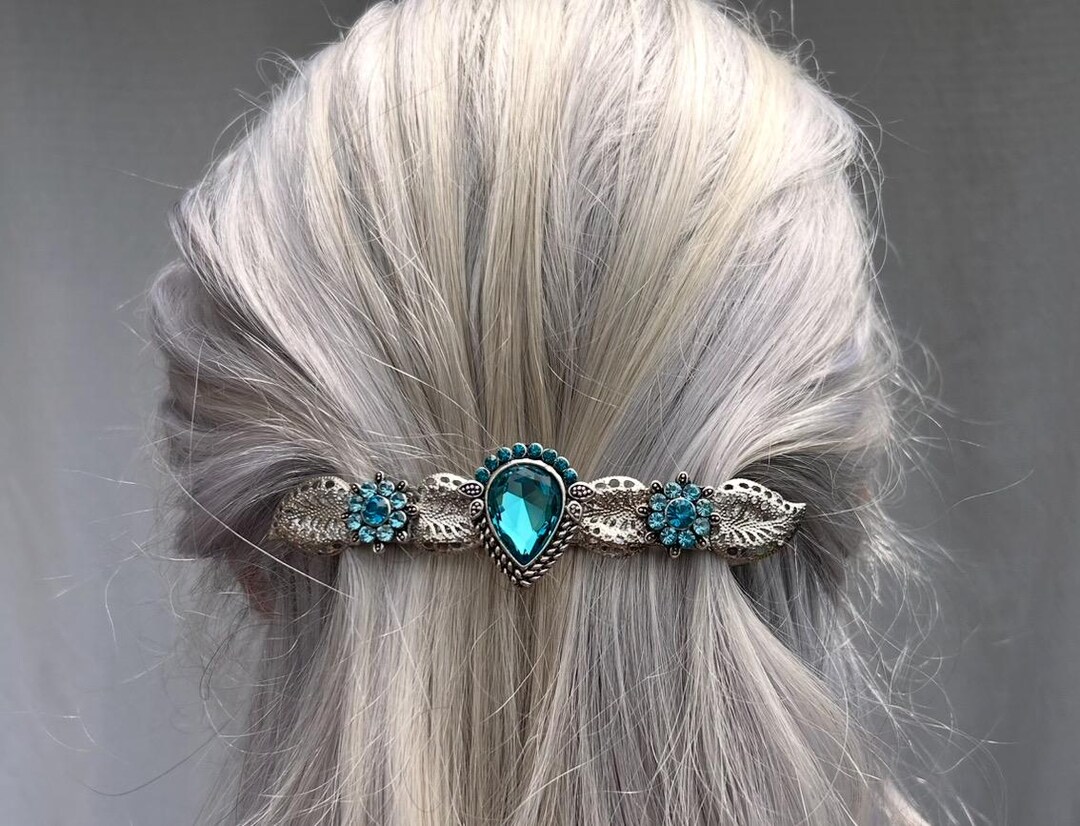 Blue and Silver Hair Barrette~ Blue Floral French Barrett~vintage Style ...
