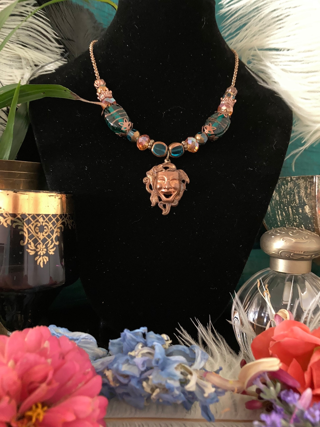 Copper Thalia (comedy Mask) Necklace - Etsy Canada