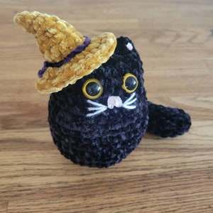 Black Cat With Witch's Hat, Soft Stuffed Kitty, Black Cat Plushie ...