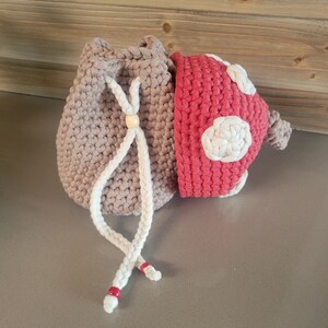 Crochet Mushroom Bag, Mushroom Cinch Bag, Mushroom Drawstring Bag, Red ...