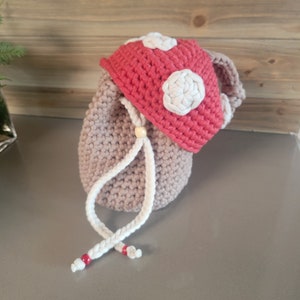 Crochet Mushroom Bag, Mushroom Cinch Bag, Mushroom Drawstring Bag, Red ...