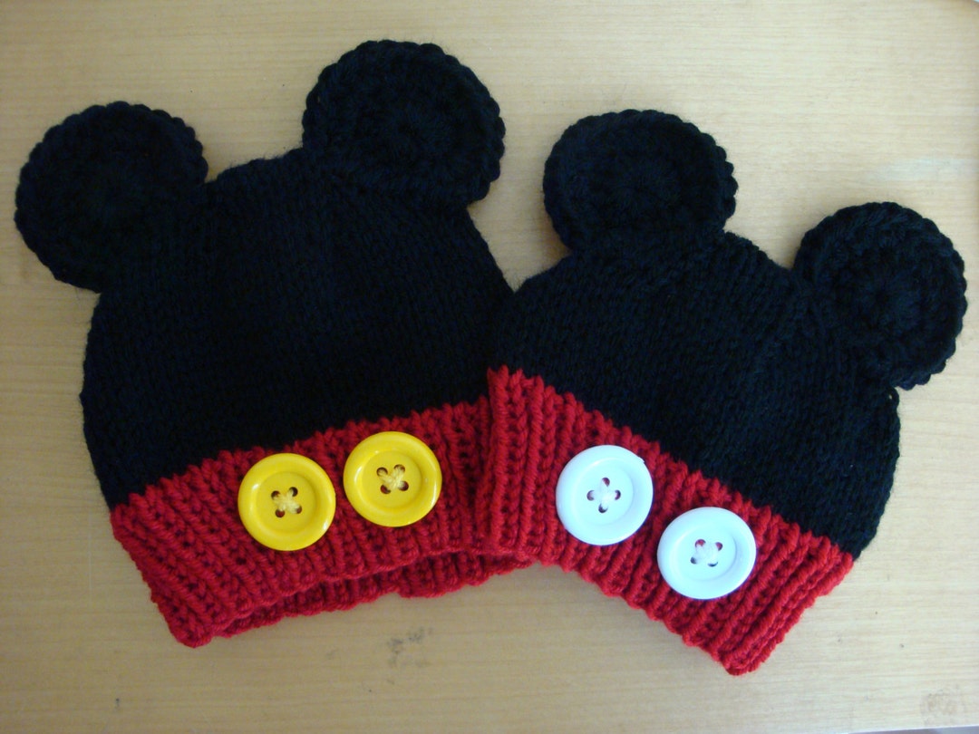 Mickey Mouse Inspired Baby Beanies - Hand Knit Mickey Mouse Hat With ...
