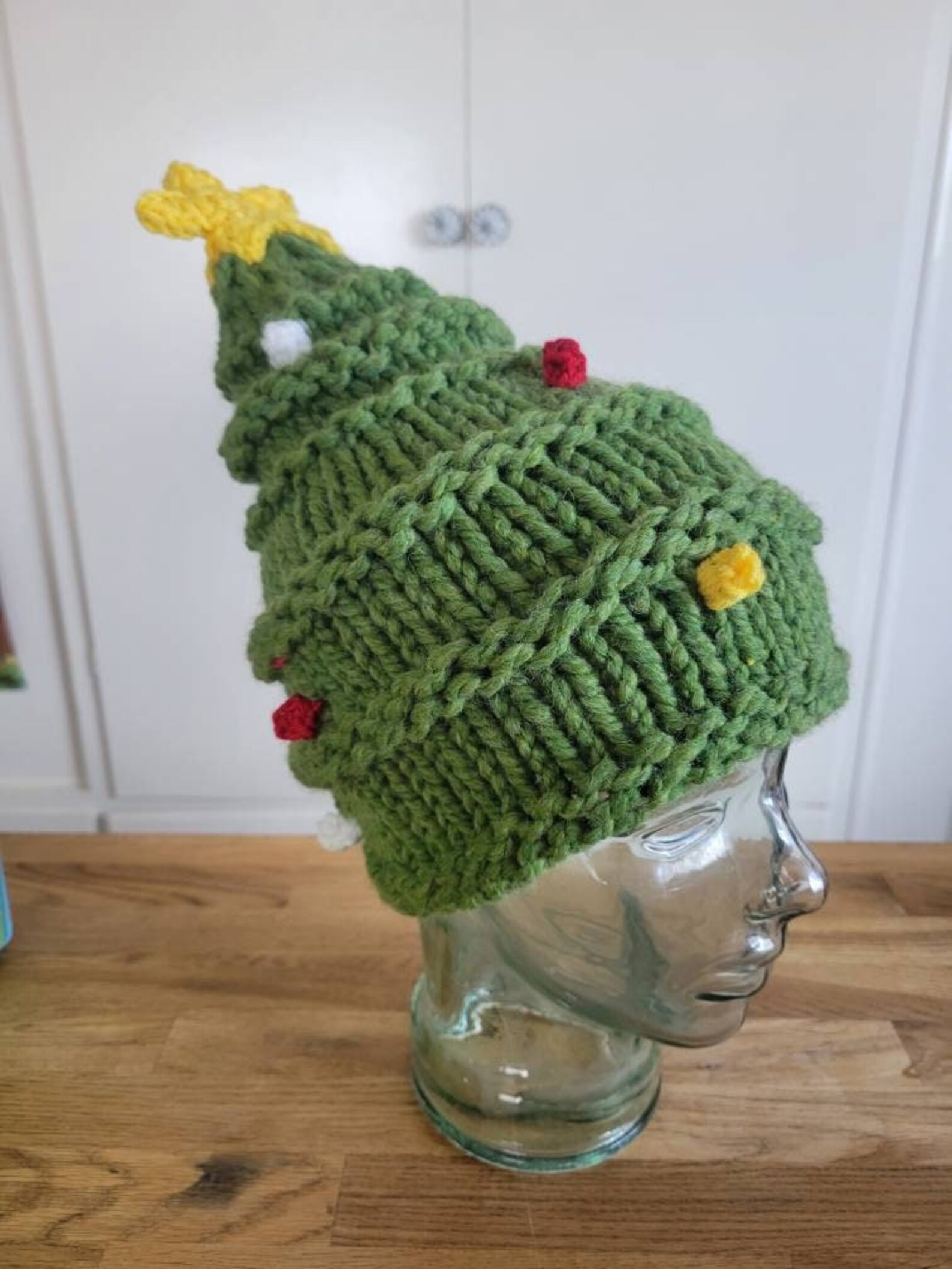Hand Knit Christmas Tree Beanie: Holiday Hat With Ornaments and a Star ...