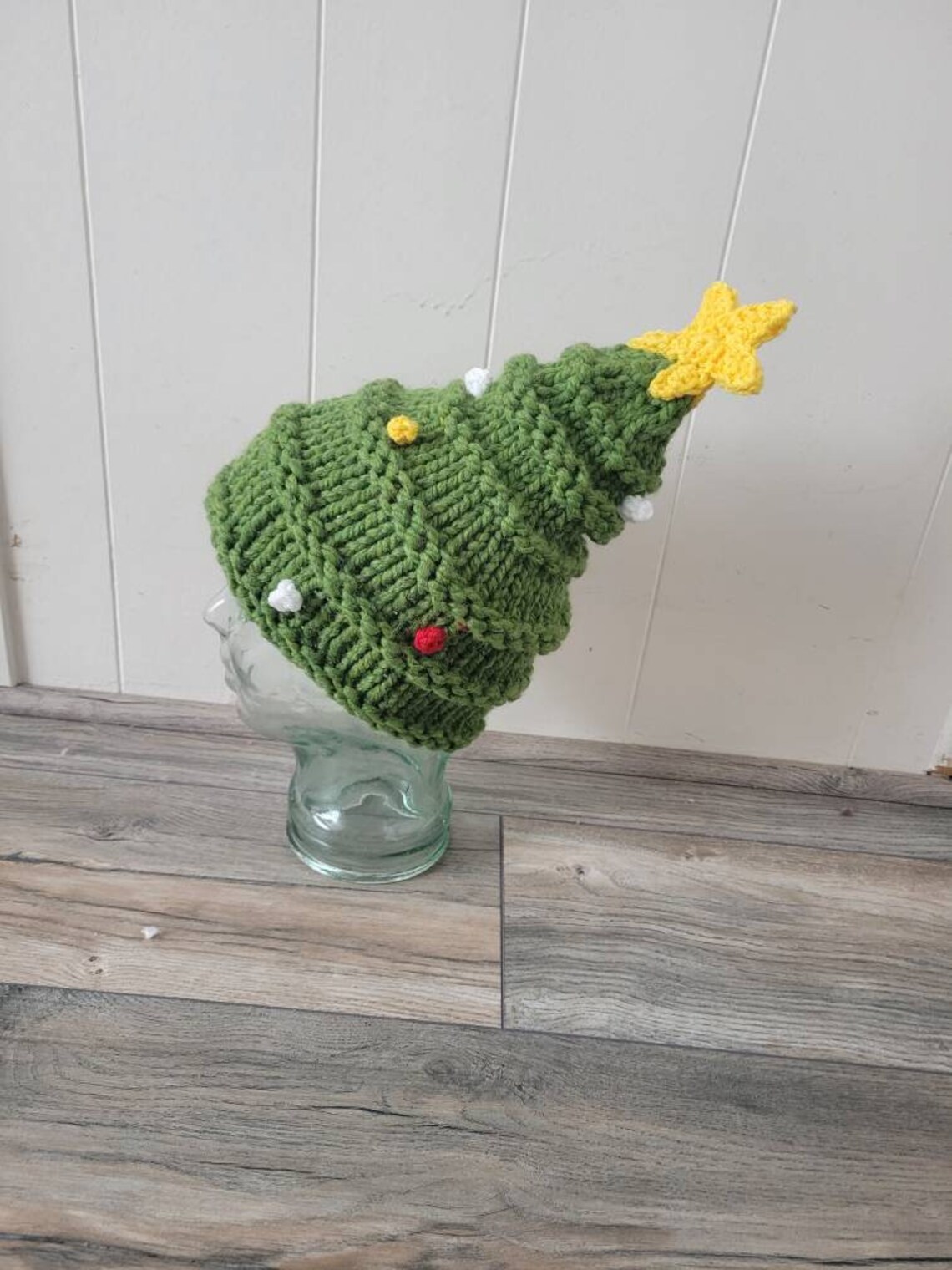 Hand Knit Christmas Tree Beanie: Holiday Hat With Ornaments and a Star ...