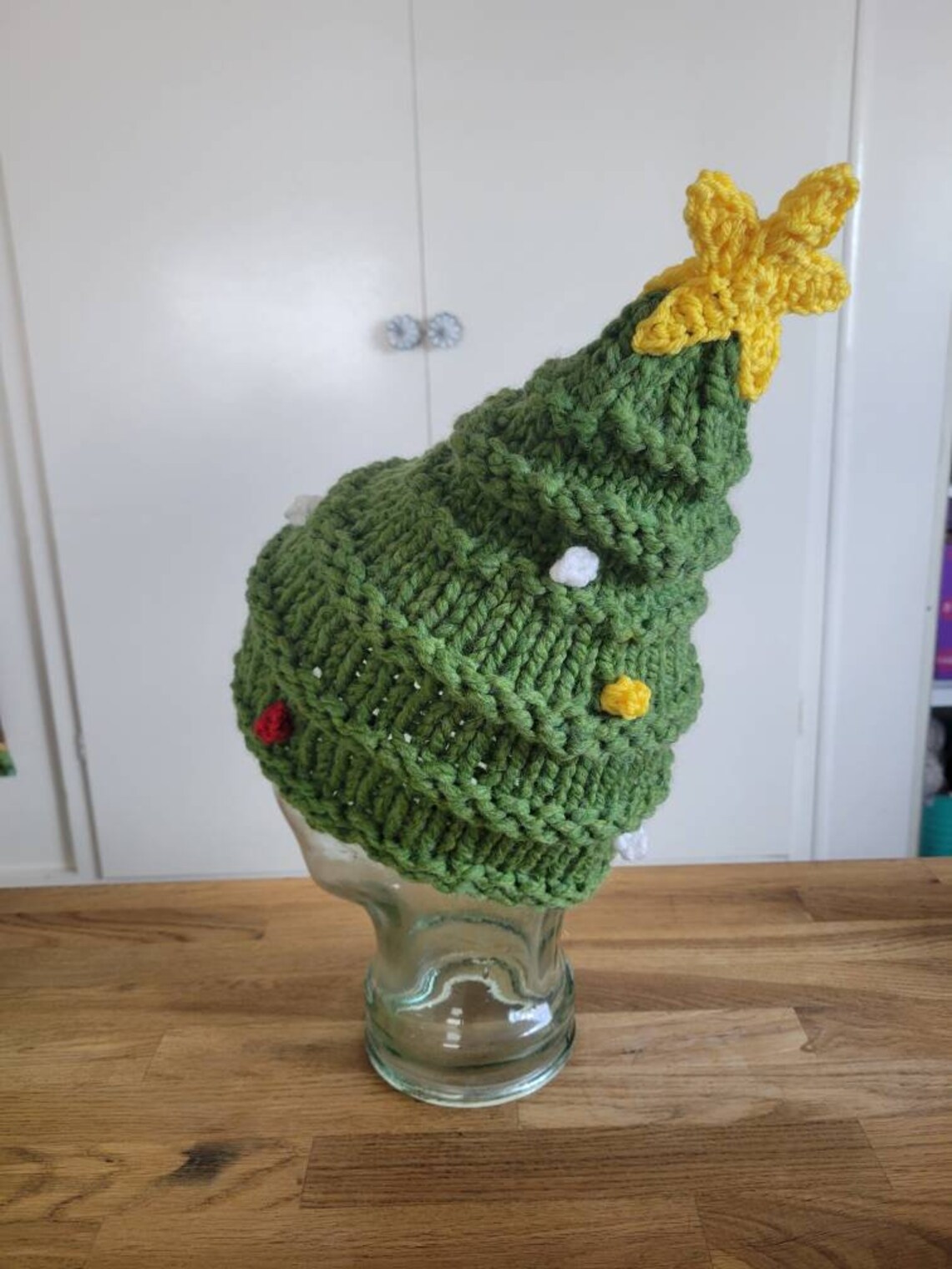Hand Knit Christmas Tree Beanie: Holiday Hat With Ornaments and a Star ...