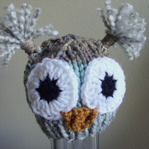 Owl Beanie for Kids, Babies, Adults, Tweed Stripe Owl Beanie, Hand Knit ...