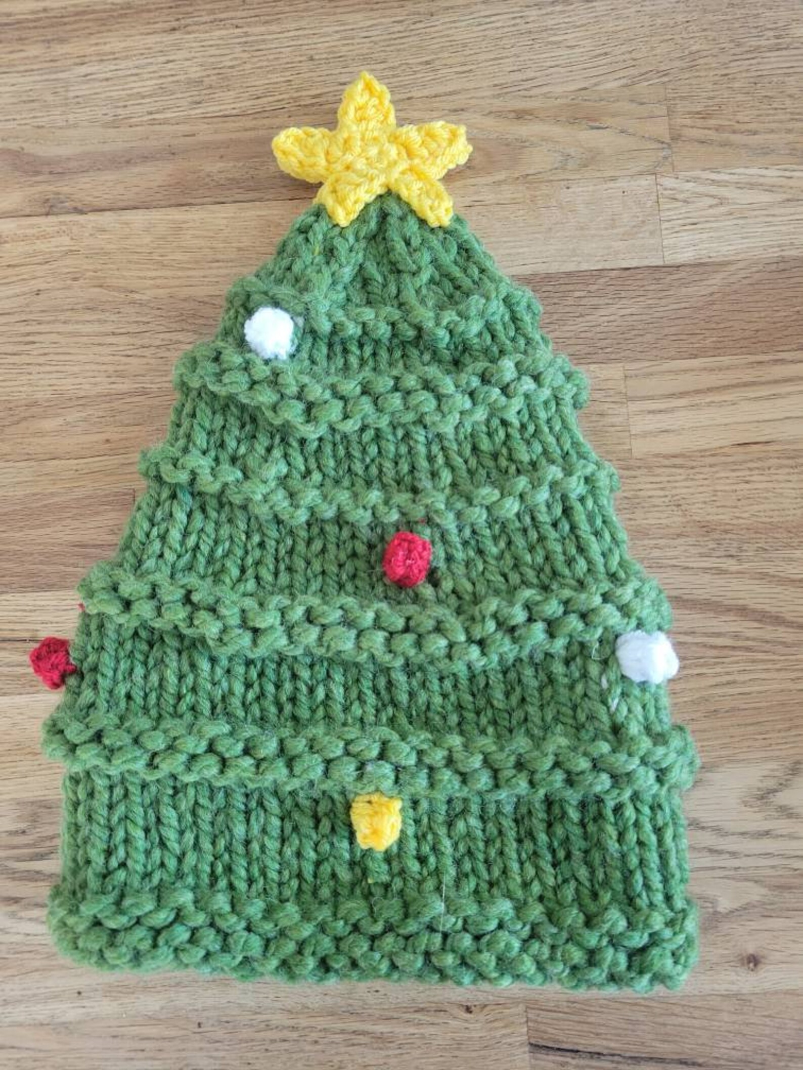 Hand Knit Christmas Tree Beanie: Holiday Hat With Ornaments and a Star ...