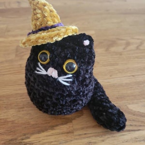 Black Cat With Witch's Hat, Soft Stuffed Kitty, Black Cat Plushie ...