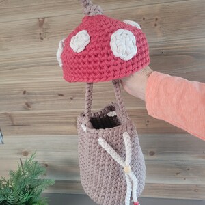 Crochet Mushroom Bag, Mushroom Cinch Bag, Mushroom Drawstring Bag, Red ...