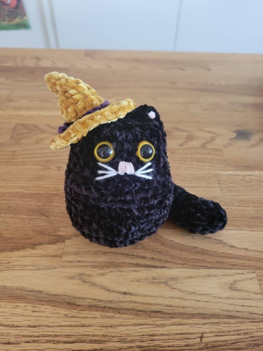 Black Cat With Witch's Hat, Soft Stuffed Kitty, Black Cat Plushie ...