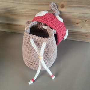 Crochet Mushroom Bag, Mushroom Cinch Bag, Mushroom Drawstring Bag, Red ...