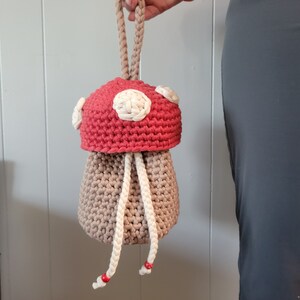 Crochet Mushroom Bag, Mushroom Cinch Bag, Mushroom Drawstring Bag, Red ...
