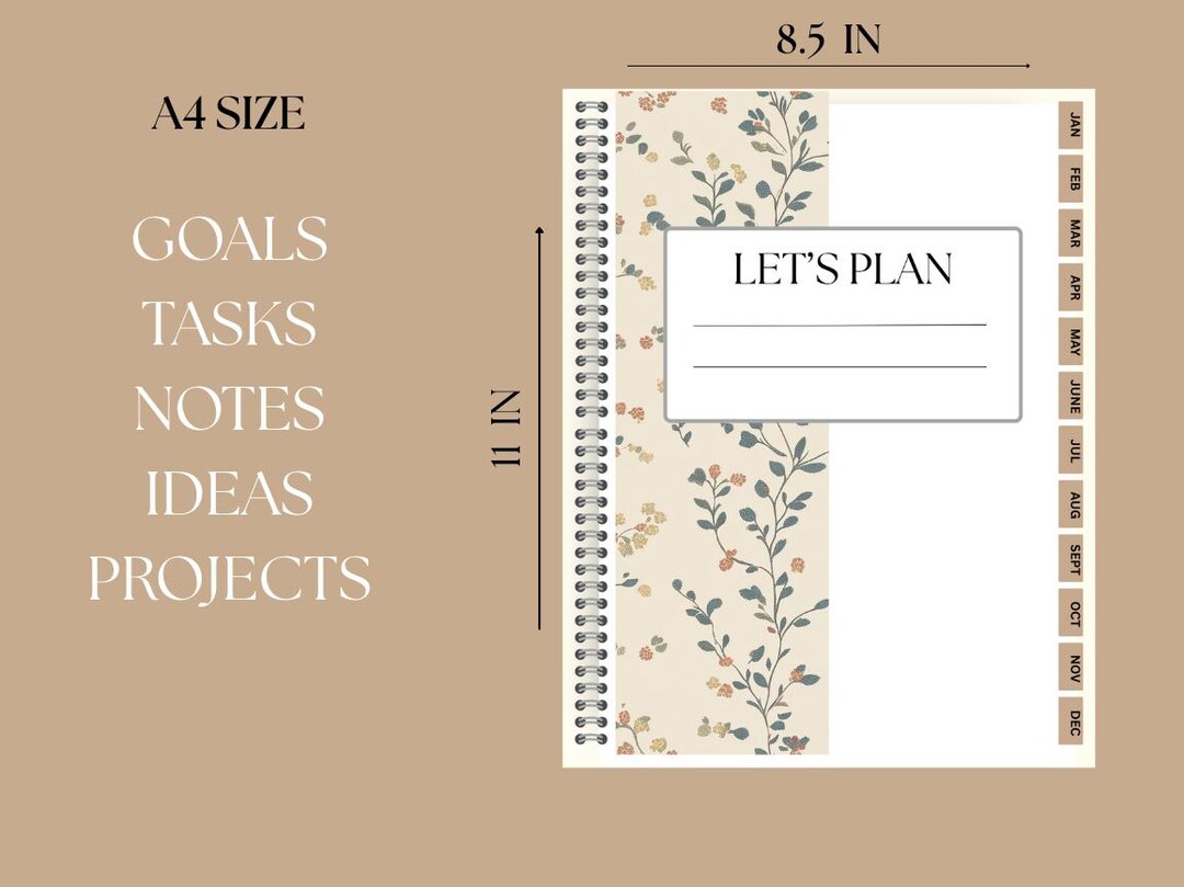 Neutral Floral Undated Monthly Planner | 12 Month Printable Calendar ...