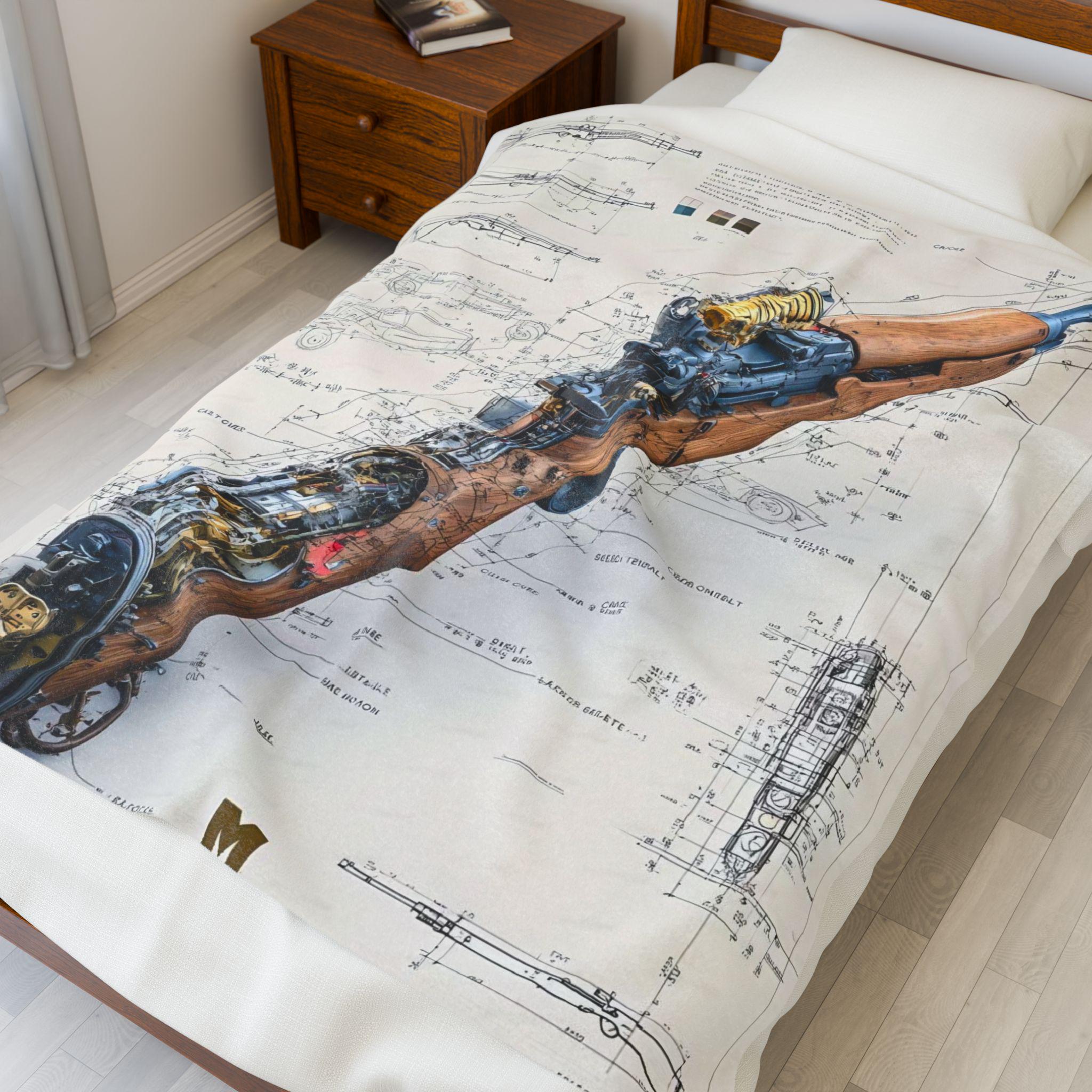 Antique Rifle Blueprint Velveteen Plush Blanket | Vintage Firearm ...