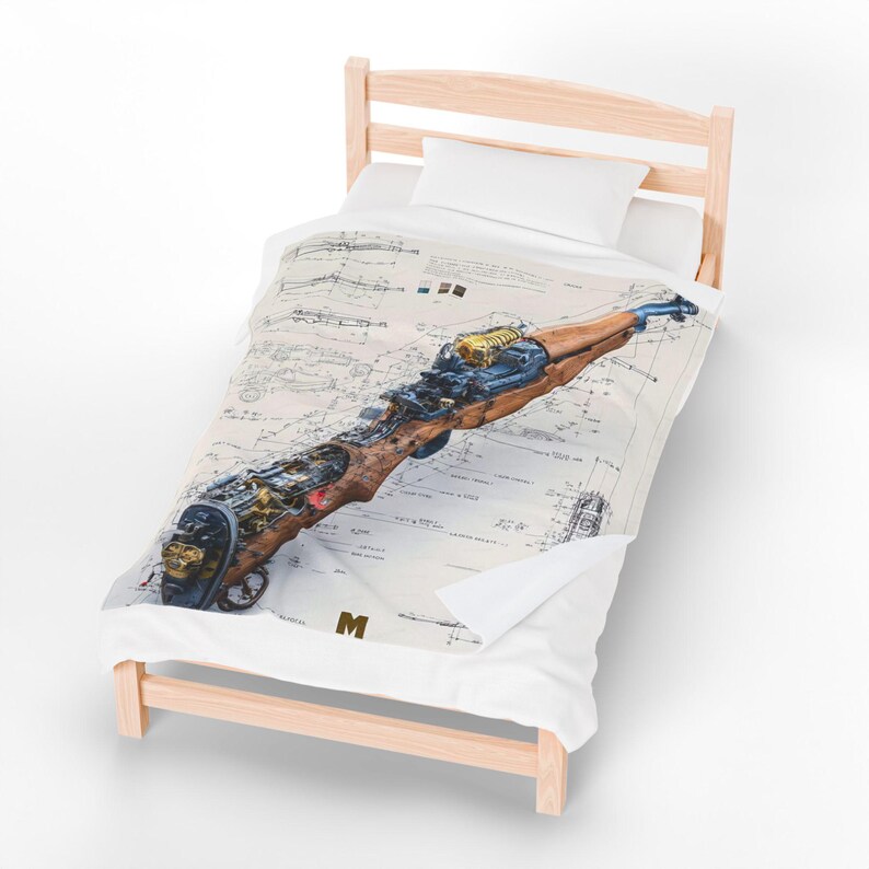 Antique Rifle Blueprint Velveteen Plush Blanket | Vintage Firearm ...
