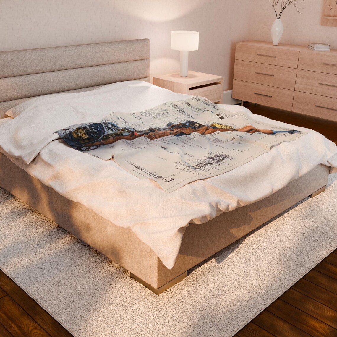 Antique Rifle Blueprint Velveteen Plush Blanket | Vintage Firearm ...