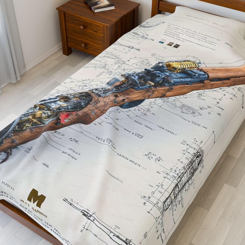Antique Rifle Blueprint Velveteen Plush Blanket | Vintage Firearm ...