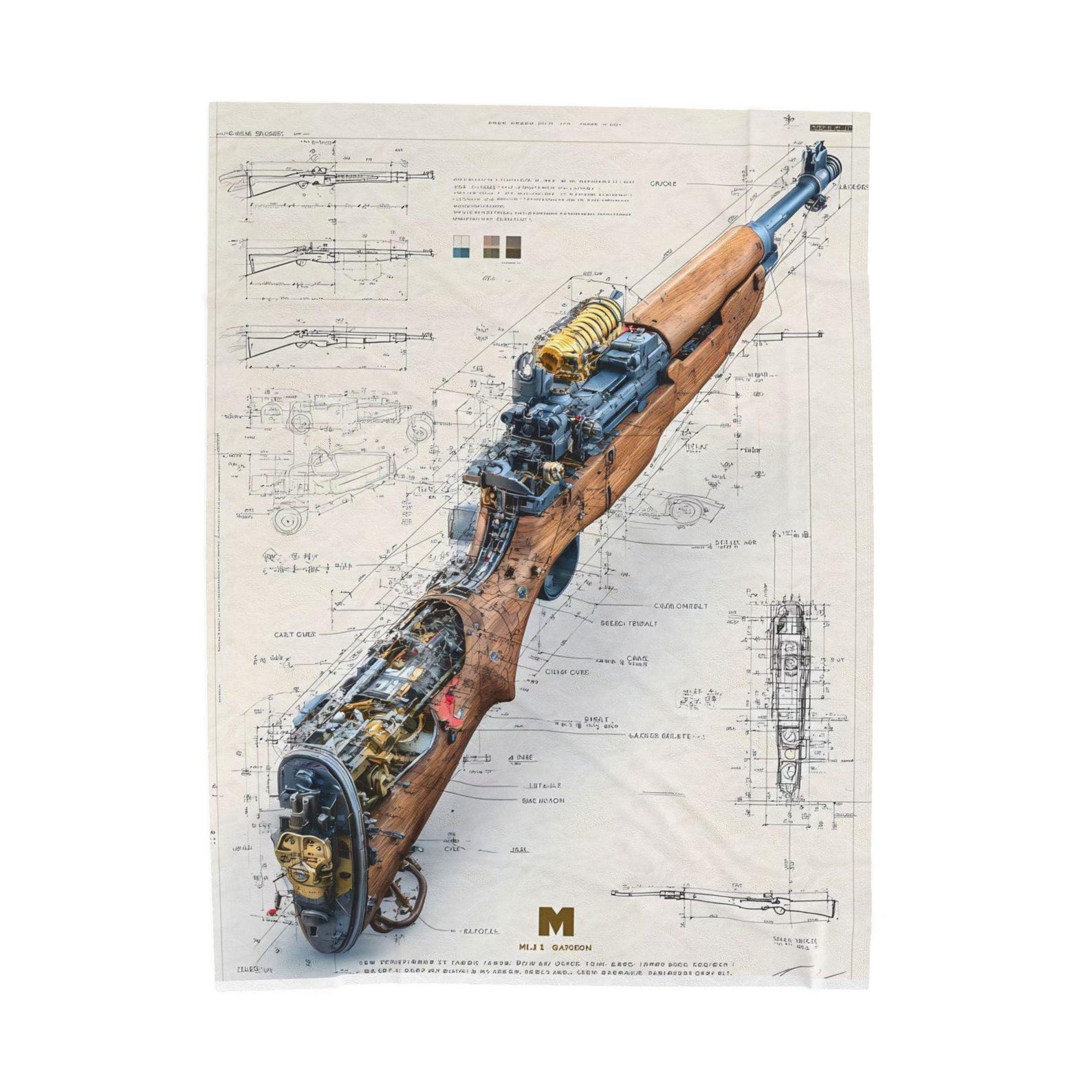 Antique Rifle Blueprint Velveteen Plush Blanket | Vintage Firearm ...