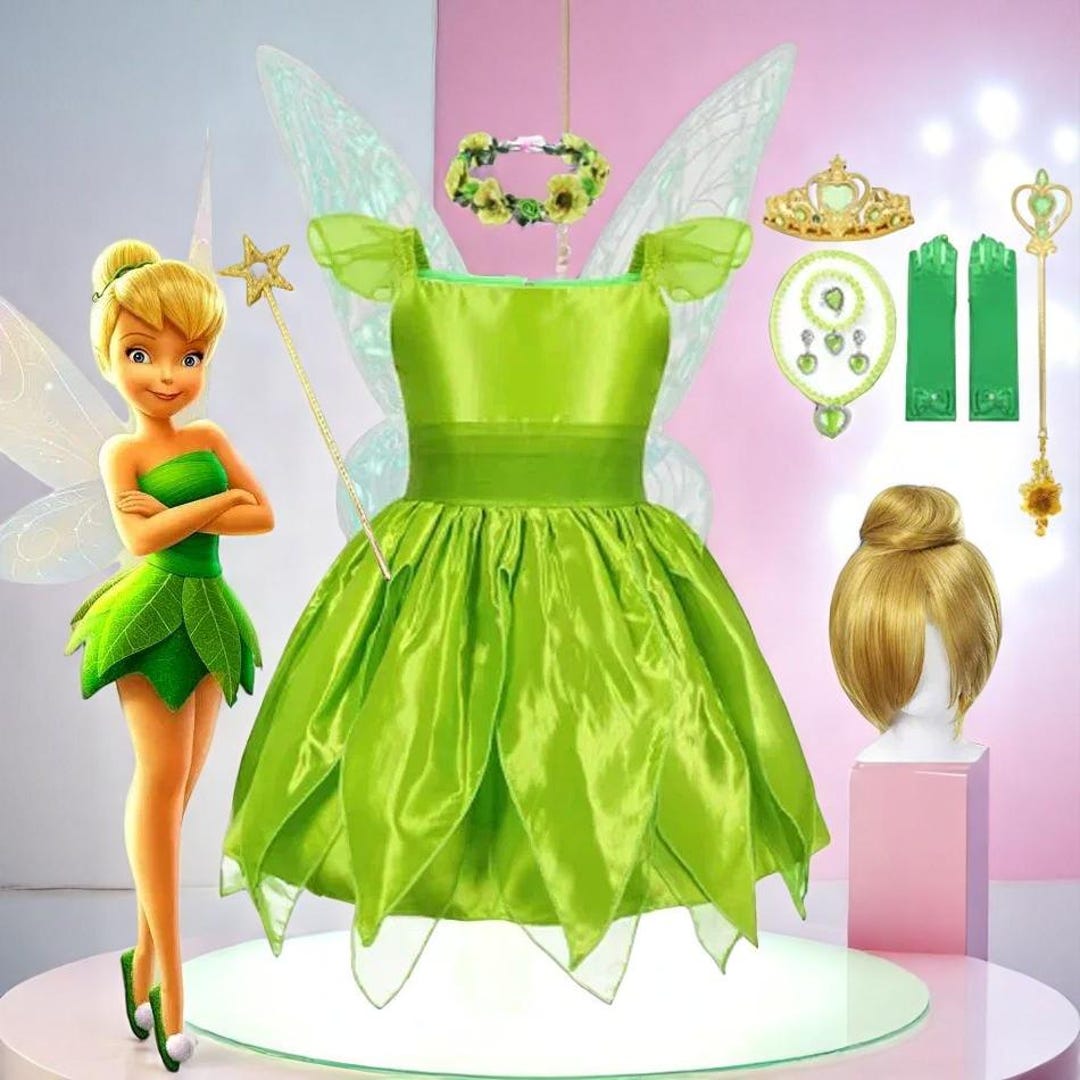 Tinker Bell Costume for Girls - Green Fairy Dress for Kids - Disney ...
