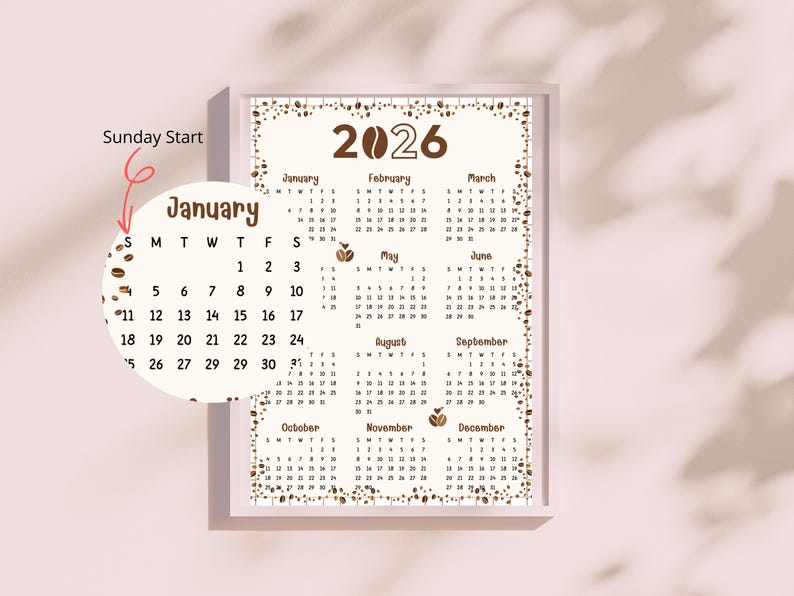 2026 Coffee Theme Calendar Printable • Minimalist Neutral Wall Art ...
